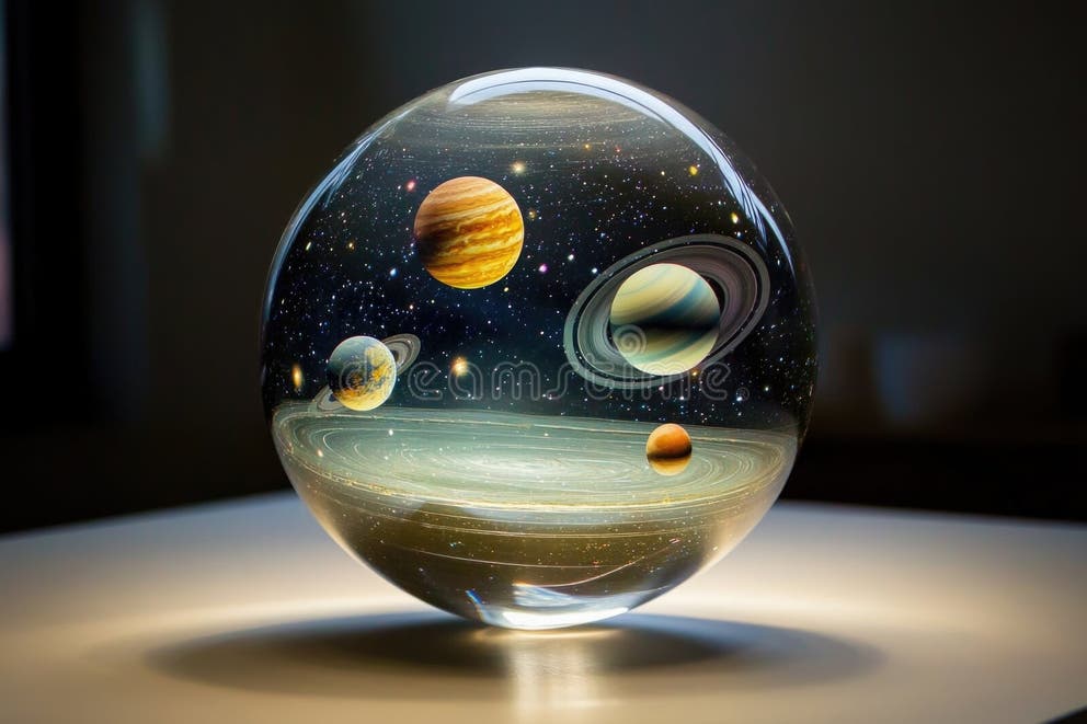 A Clear Glass Sphere on a Table Displaying Planets Stock Image - Image ...