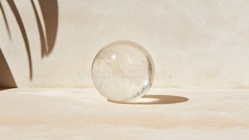 A Clear Glass Sphere with a White Pattern Sits on a Beige Surface ...