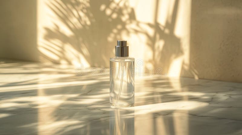 Clear Glass Spray Bottle Lying Flat on a Marble Surface, Surrounded by ...