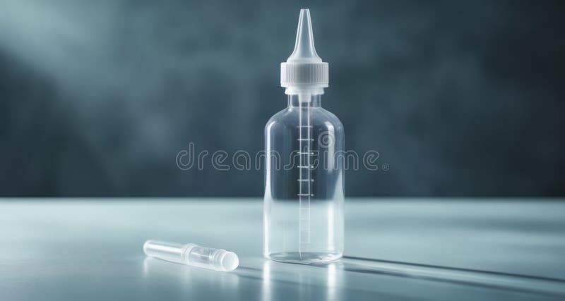 Clear Glass Syringe with Needle and Plunger on Reflective Surface Stock ...
