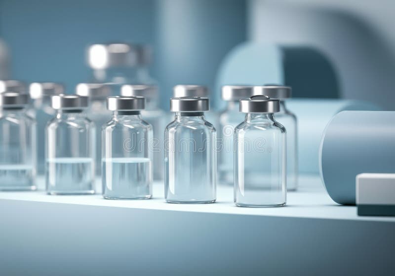 Clear Glass Vials Arranged on a Clean Surface, Ideal for Pharmaceutical ...