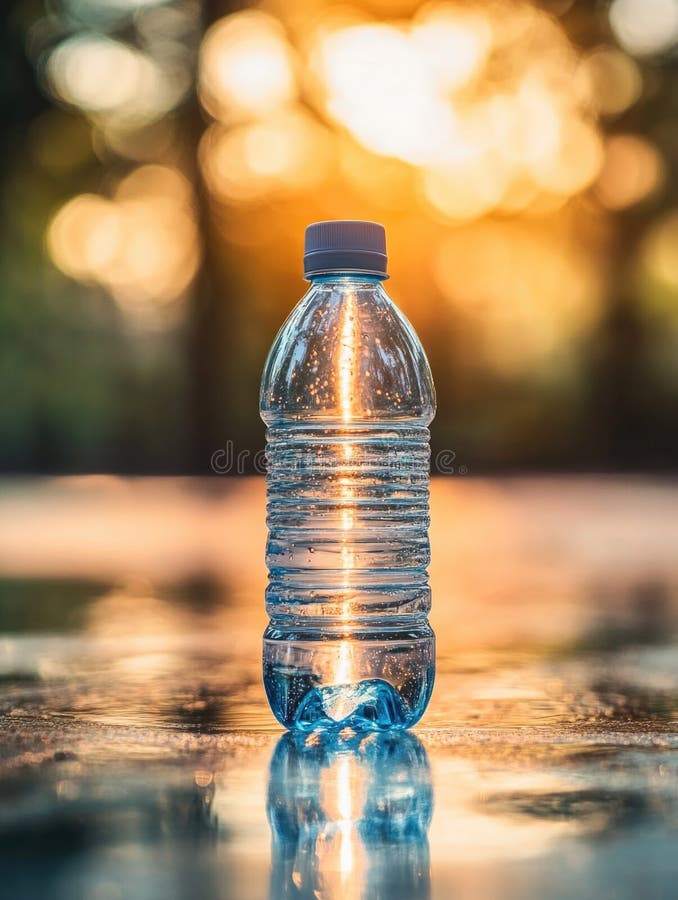 A Clear Glass Water Bottle Sitting on a Table Stock Photo - Image of ...