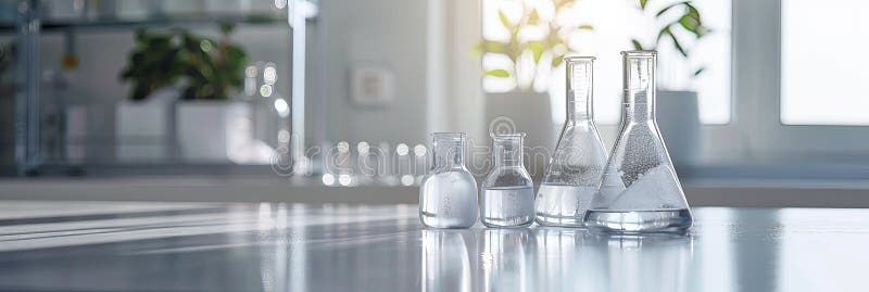 Clear Glassware with Samples on a Laboratory Table Stock Illustration ...