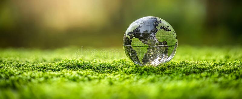 A Clear Globe with a Green Background Stock Photo - Image of grass ...