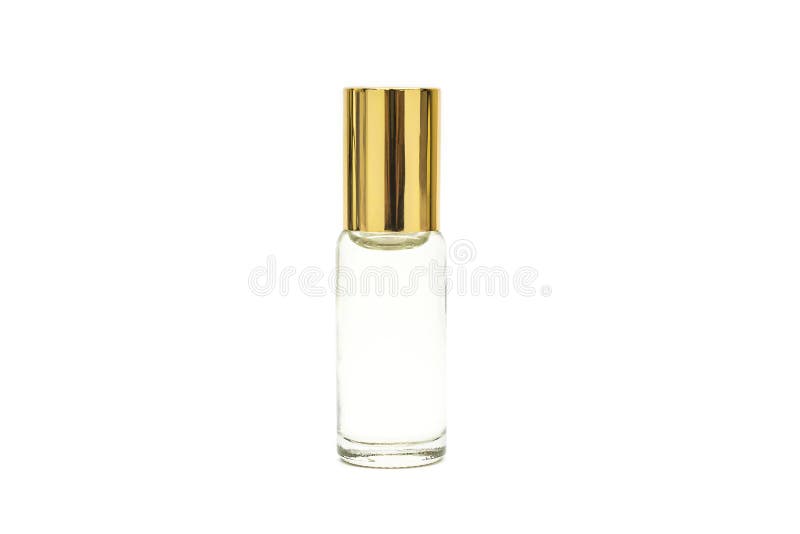 Clear Gold Bottle on a White Background Stock Photo - Image of object ...