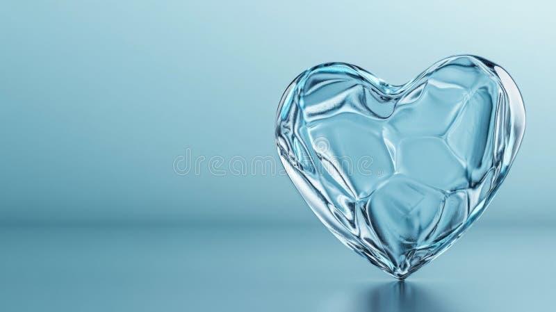 A Clear Heart Shaped Glass Object on a Blue Background, AI Stock Image ...