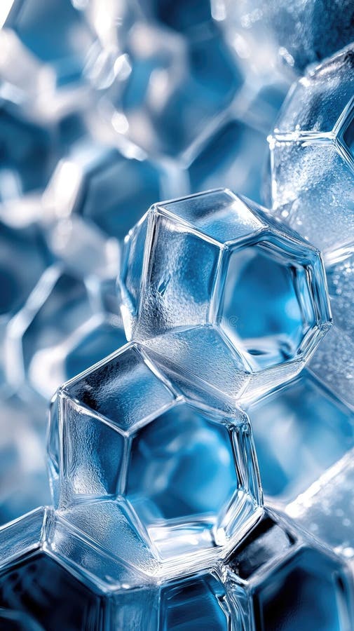 Close-up View of Transparent Hexagonal Crystals with Blue Accents ...