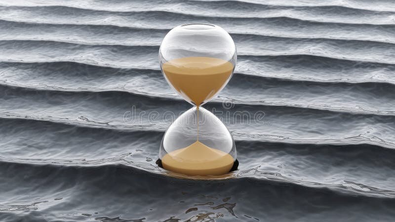 A Clear Hourglass Half-filled with Sand Floating on Textured Water ...