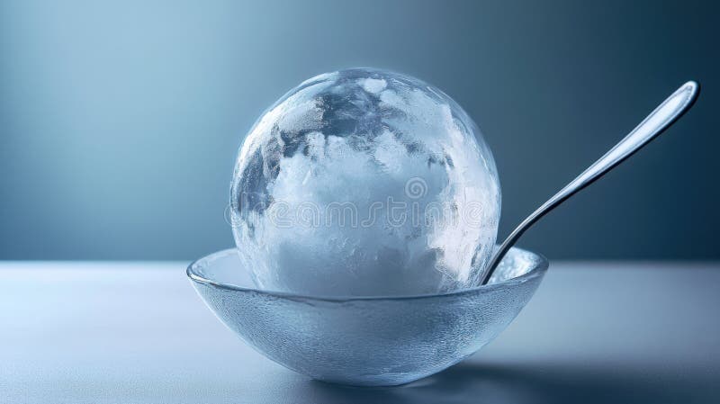 Clear Ice Ball Served in a Glass Bowl with Spoon Stock Illustration ...