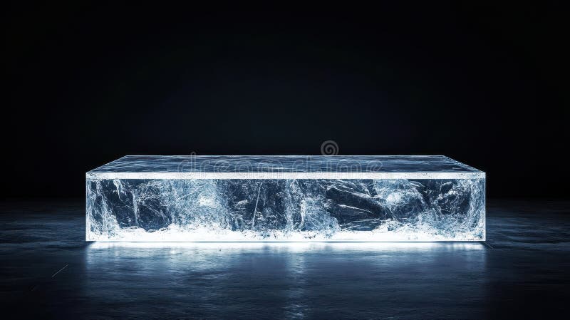 A Clear Ice Block Illuminated from Below, Creating a Striking Visual ...