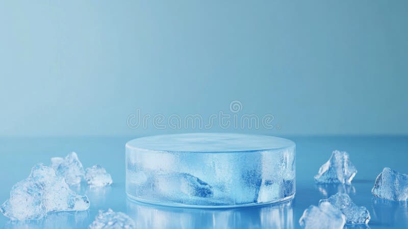 Clear Ice Block Surrounded by Smaller Ice Pieces on Glass Surface Stock ...