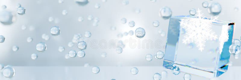 A Clear Ice Cube with Snowflake Surrounded by Bubbles, Evoking a Winter ...