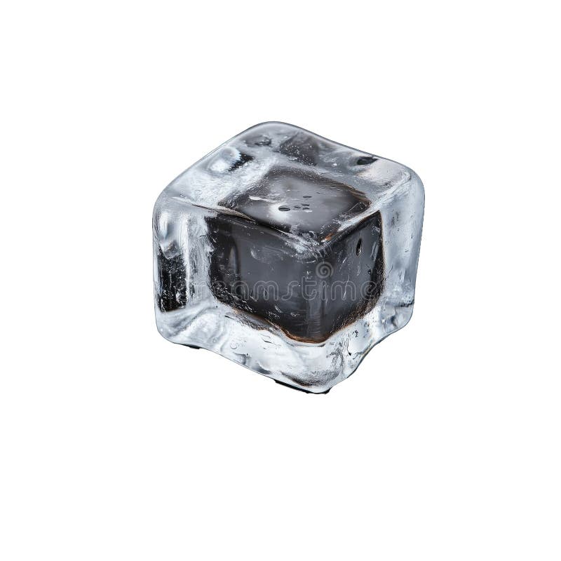 Clear Ice Cube on Transparent Background with Water Droplets and ...