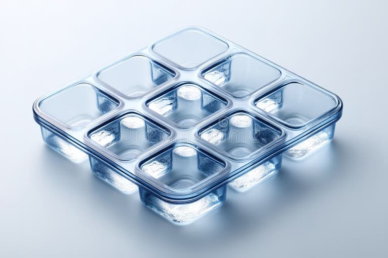 Clear Ice Cube Tray with Multiple Sections Ready for Freezing in a ...