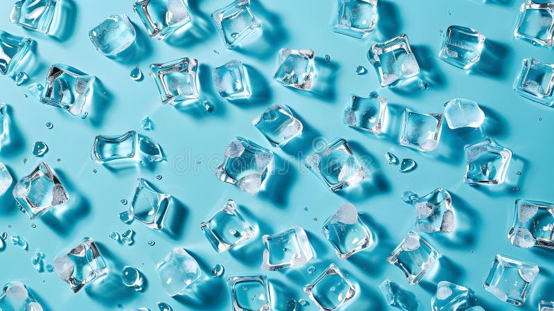 Clear Ice Cubes Arranged on a Solid Blue Background Showcasing Their ...
