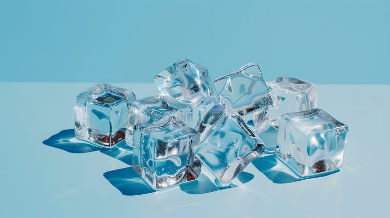 Clear Ice Cubes Arranged on a Solid Blue Background Showcasing Their ...