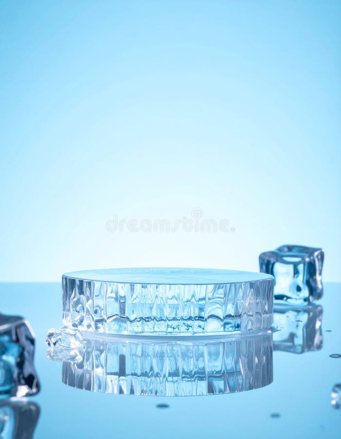 Clear Ice Cubes on Blue Reflective Platform Stock Illustration ...