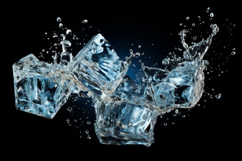 Clear Ice Cubes Falling in Motion on Black Background for Cold Drink ...
