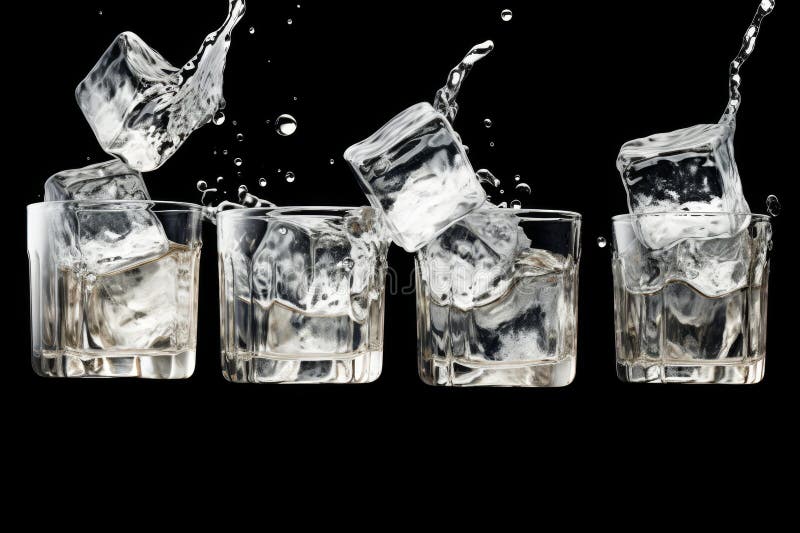 Clear Ice Cubes Falling in Motion on Black Background with Copy Space ...