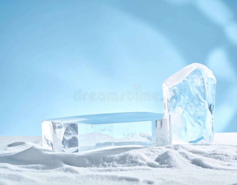 Clear Ice Cubes on Snow Against a Blue Background Stock Illustration ...