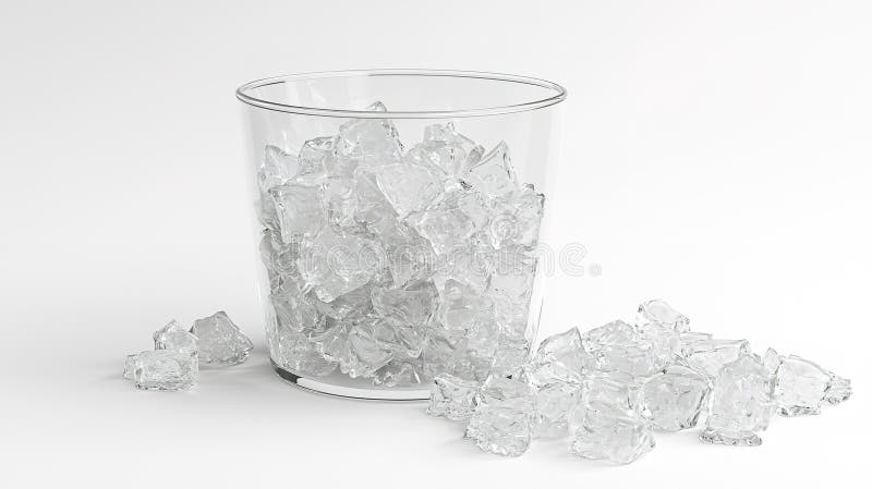 Clear Ice Cubes Spilling from a Glass Container on a Clean Surface with ...