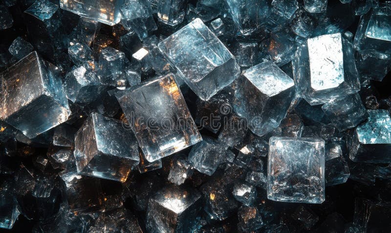 Sparkling Ice Cubes Scattered on a Dark Surface with Highlights Stock ...