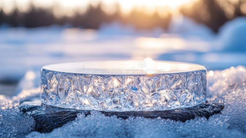 Clear Ice Disc on Snow at Sunset Stock Illustration - Illustration of ...