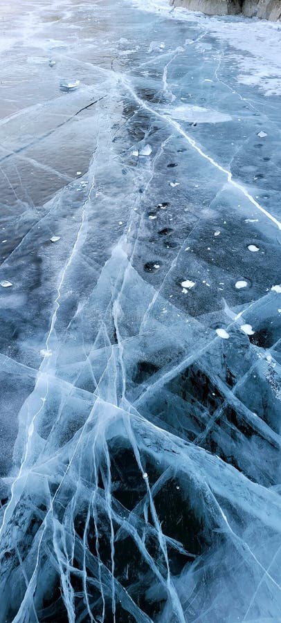 Clear Ice on Lake Baikal in Winter Stock Image - Image of mountains ...