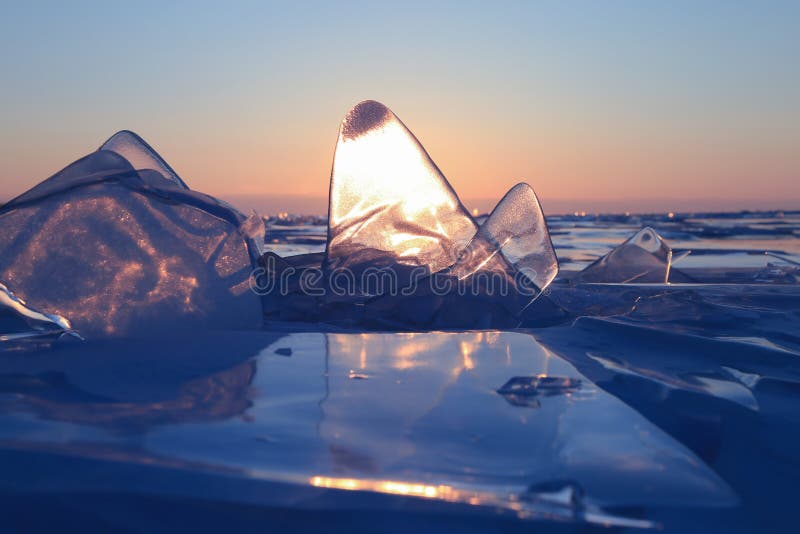 Clear Ice at Sunrise on Baikal Lake Stock Photo - Image of nature ...