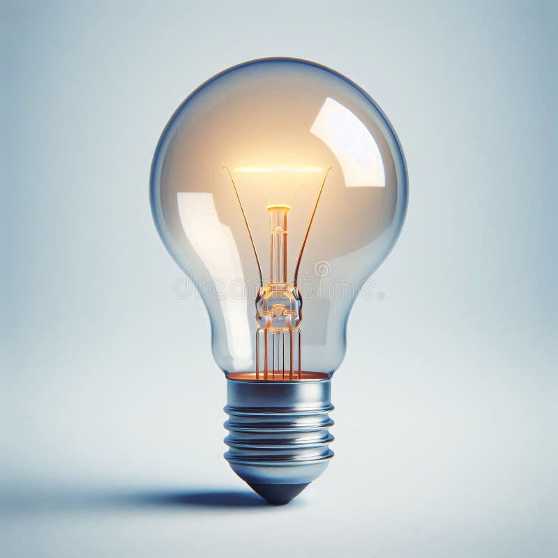 Clear Incandescent Light Bulb with a Metal Base, Glowing on a Light ...