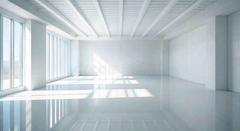 Clear Interior of a Bright White Room with Windows Stock Image - Image ...