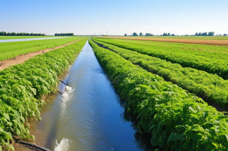 A Clear Irrigation Stream Flowing through a Field of Crops Stock Image ...
