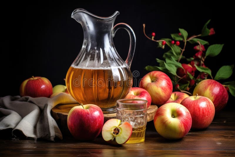 A Clear Jug Full of Cider with Apples in the Background Stock Image ...