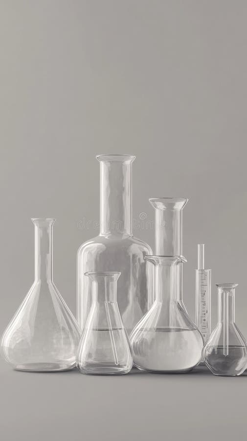 Clear Laboratory Glassware in Elegant Arrangement on Gray Stock Image ...