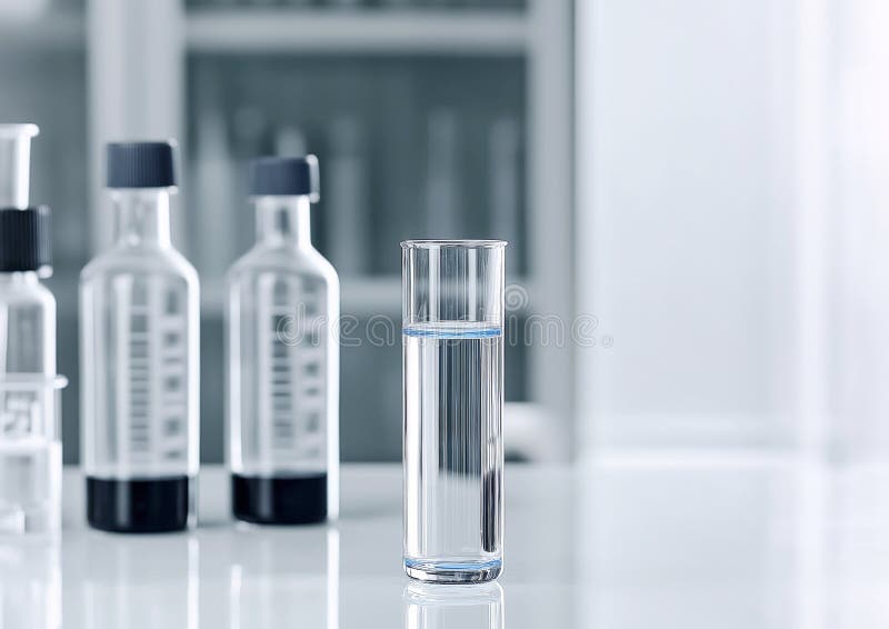 Clear Laboratory Glassware with Liquid on White Surface Stock Image ...