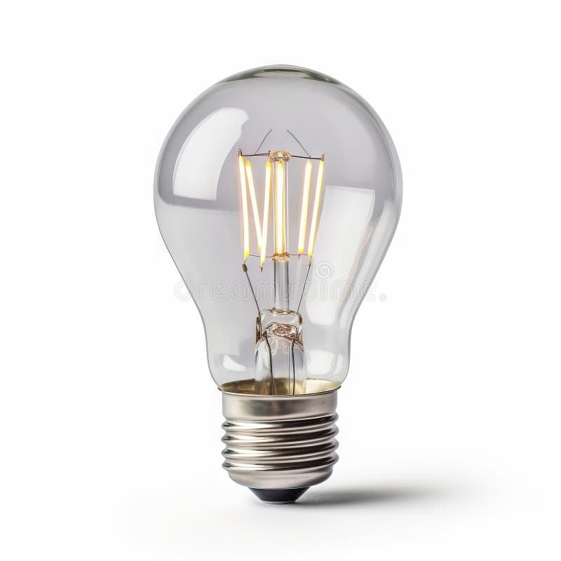 A Clear Light Bulb with a Dim Light Inside of it on a White Background ...