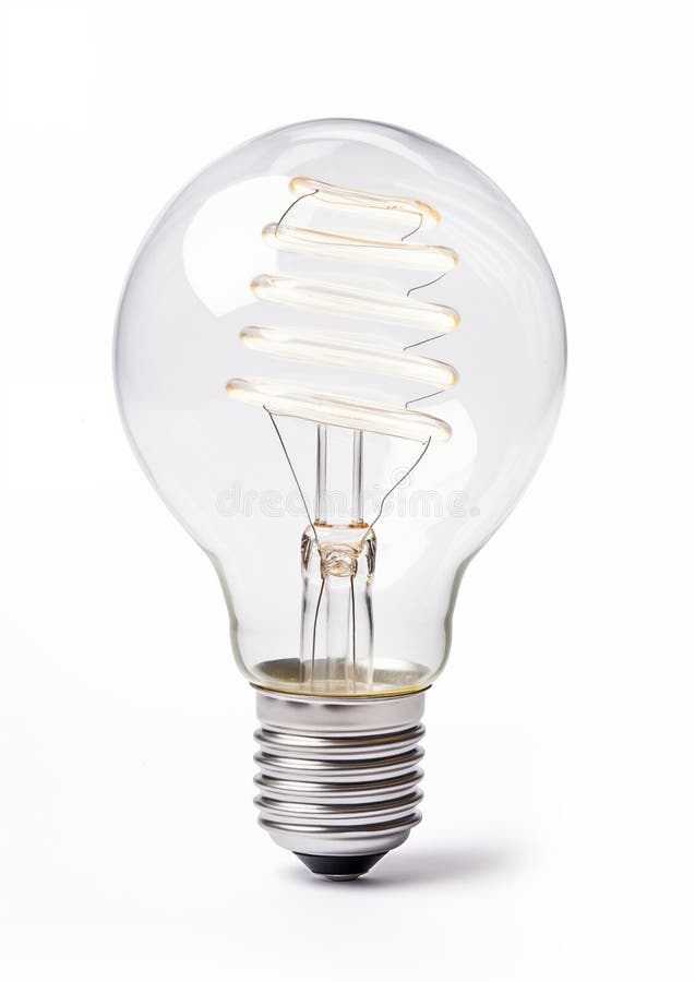 Clear Light Bulb with Exposed Filament and Spiral Design Isolated on ...