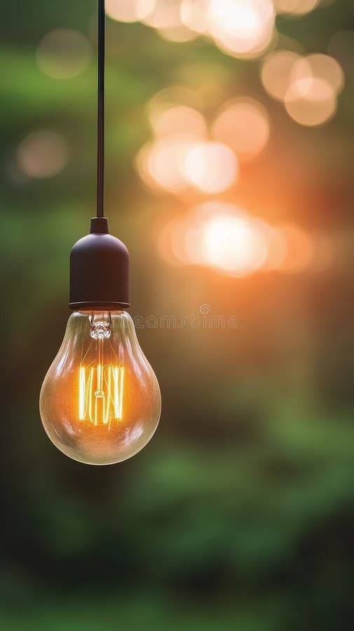 Unique Light Bulb Suspended with a Glowing Glow in a Dark Forest ...