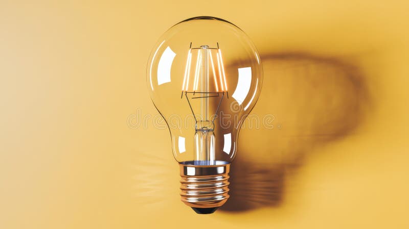 A Clear Light Bulb with a Warm Glow Against a Bright Yellow Background ...