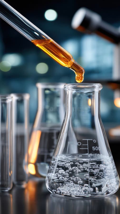 A Clear Liquid is Being Dripped into a Erlenmeyer Flask with ...