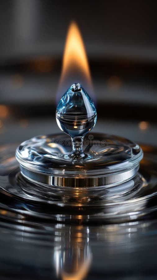 Clear Liquid Burner with Visible Flame. Glass Container and Circular ...