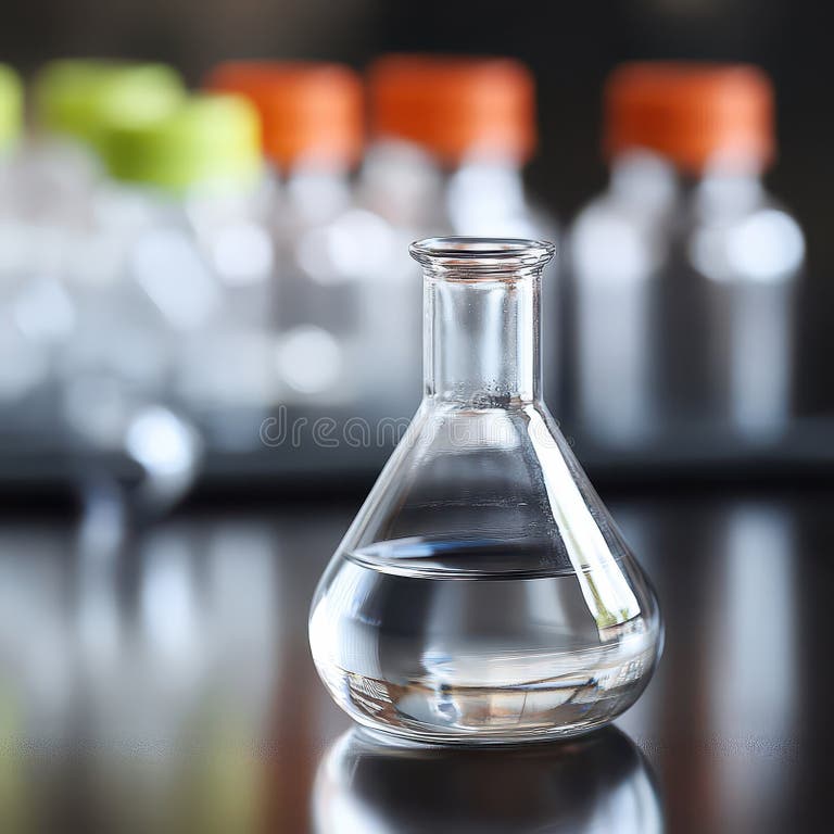 Clear Liquid in Flask Blurred Backdrop Stock Photo - Image of academic ...