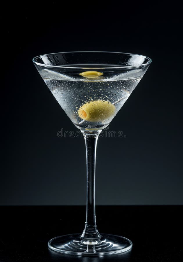 Clear Martini Cocktail with Olive Garnish in Elegant Glass Stock ...