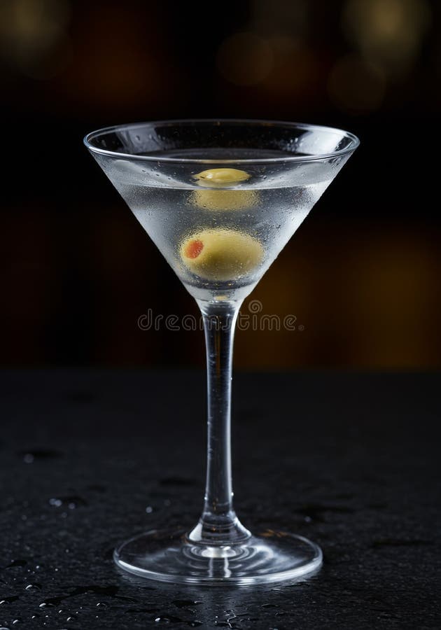 Clear Martini Cocktail with Olives on Dark Background Stock ...