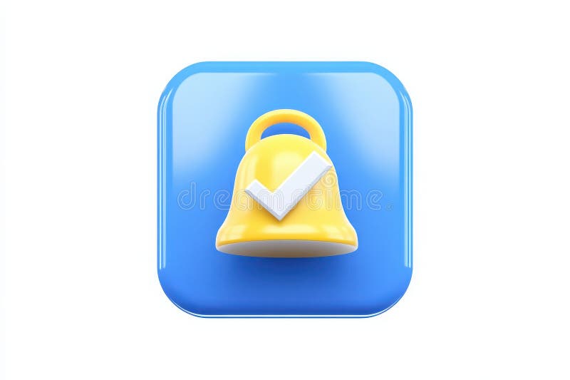 A Modern Blue Notification Icon with a Yellow Bell and White Checkmark ...