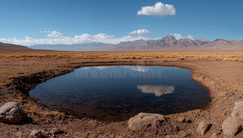 Clear Mountain Reflection in a Still Desert Pool Stock Illustration ...