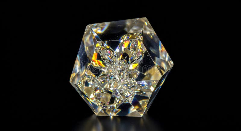 A Clear, Multifaceted Cut Diamond Displayed on a Black Background. the ...