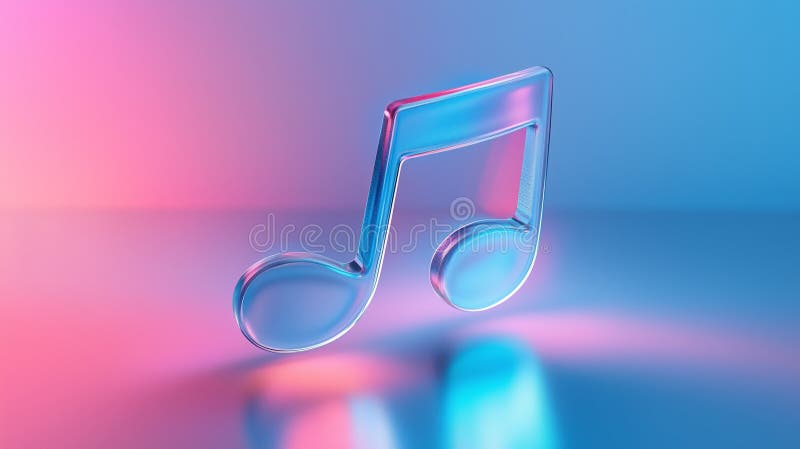 A Clear Music Note Symbol Illuminated with Blue and Pink Lighting on a ...
