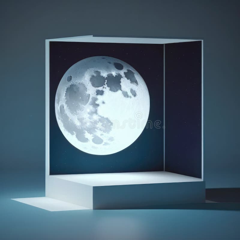 Clear Night Sky with a Full Moon Podium, Empty Showcase for Packaging ...