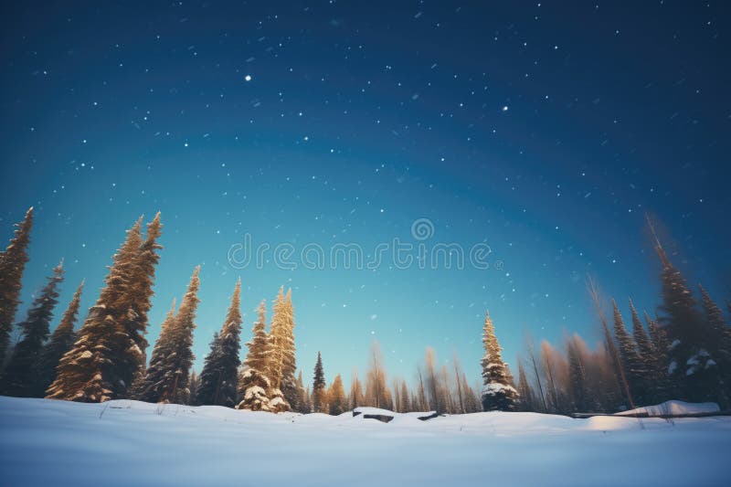 Clear Night Sky Over a Snowy Forest Clearing Stock Photo - Image of serene, night: 301606200